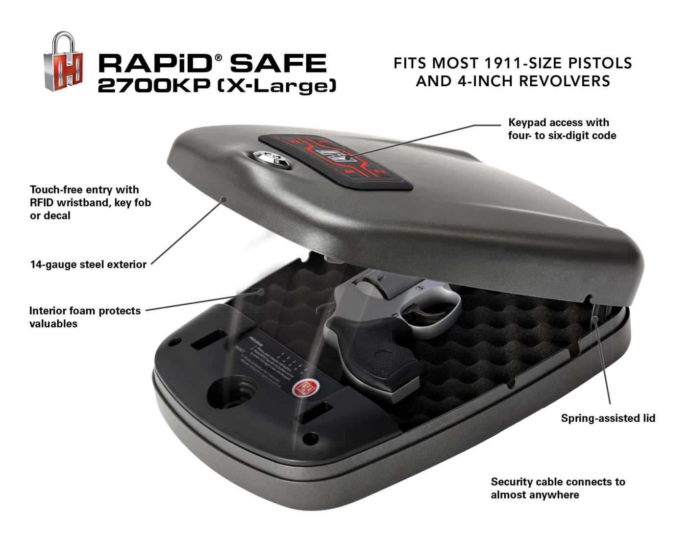 Hornady RAPiD Safe 2700KP Extra-Large Lock Box Electronic RFID Safe ...