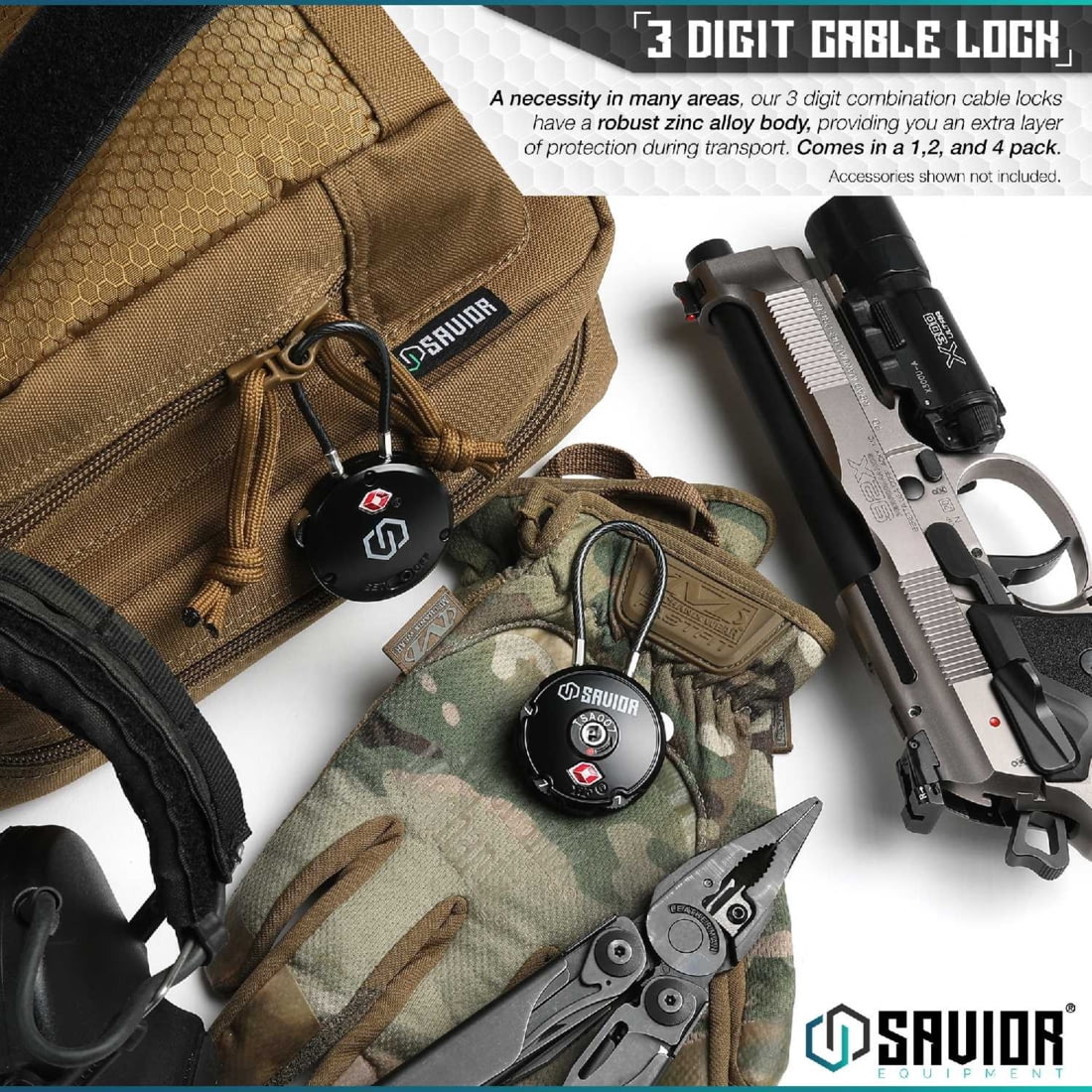 Savior Equipment 3 Digit Cable Lock LK-ROUND-GS-FOURPK Up to 45% Off
